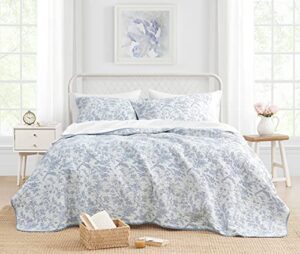 laura ashley home – king size quilt set, cotton reversible bedding, lightweight home decor for all seasons (amberley blue, king)