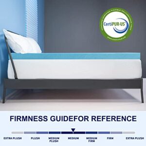 subrtex 4 Inch Memory Foam Mattress Topper Ventilated Gel Infused Bed Foam Topper, CertiPUR-US Certified, Full, Blue