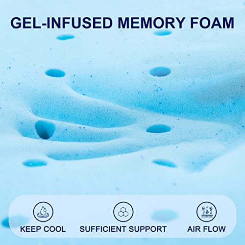 subrtex 4 Inch Memory Foam Mattress Topper Ventilated Gel Infused Bed Foam Topper, CertiPUR-US Certified, Full, Blue