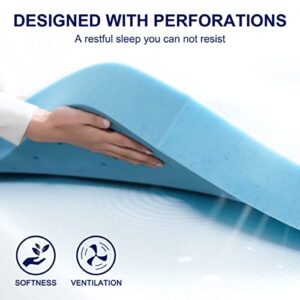 subrtex 4 Inch Memory Foam Mattress Topper Ventilated Gel Infused Bed Foam Topper, CertiPUR-US Certified, Full, Blue