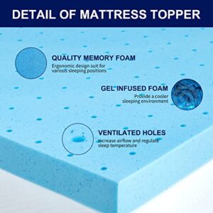 subrtex 4 Inch Memory Foam Mattress Topper Ventilated Gel Infused Bed Foam Topper, CertiPUR-US Certified, Full, Blue