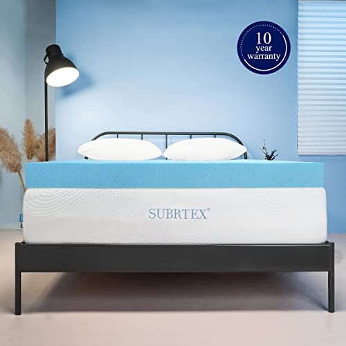 subrtex 4 Inch Memory Foam Mattress Topper Ventilated Gel Infused Bed Foam Topper, CertiPUR-US Certified, Full, Blue