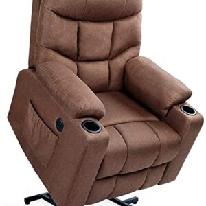 Esright Power Lift Chair Electric Recliner for Elderly Heated Vibration Massage Fabric Sofa Motorized Living Room Chair with Side Pocket and Cup Holders, USB Charge Port&Massage Remote Control, Brown