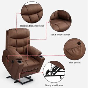 Esright Power Lift Chair Electric Recliner for Elderly Heated Vibration Massage Fabric Sofa Motorized Living Room Chair with Side Pocket and Cup Holders, USB Charge Port&Massage Remote Control, Brown