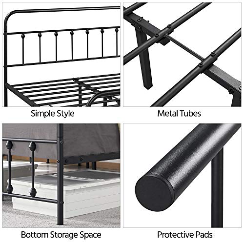 Yaheetech Classic Metal Platform Bed Frame Mattress Foundation with Victorian Style Iron-Art Headboard/Footboard/Under Bed Storage/No Box Spring Needed/Queen Size Black