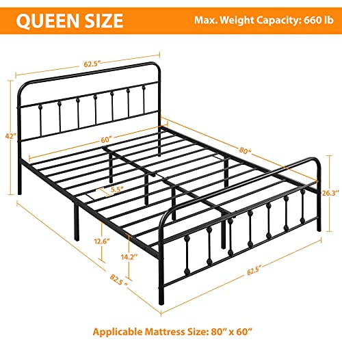 Yaheetech Classic Metal Platform Bed Frame Mattress Foundation with Victorian Style Iron-Art Headboard/Footboard/Under Bed Storage/No Box Spring Needed/Queen Size Black