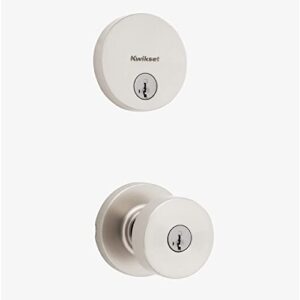 kwikset 991 pismo keyed entry knob and single cylinder deadbolt combo pack featuring smartkey and microban in satin nickel