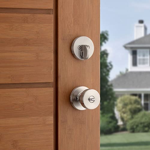 Kwikset 991 Pismo Keyed Entry Knob and Single Cylinder Deadbolt Combo Pack Featuring SmartKey and Microban in Satin Nickel