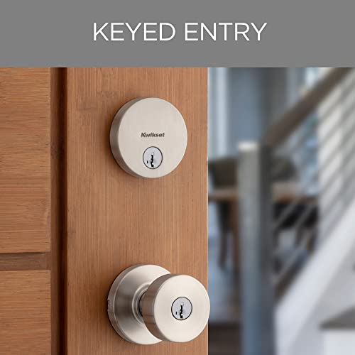 Kwikset 991 Pismo Keyed Entry Knob and Single Cylinder Deadbolt Combo Pack Featuring SmartKey and Microban in Satin Nickel