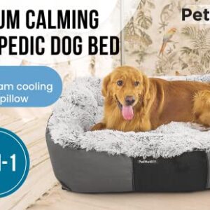 PetMedics Calming Orthopedic Washable Dog Bed with Warming & Cooling Memory Foam Pillow - Chew Proof & Waterproof Bed for Extra Large, Large, Medium, Small Dogs, Puppy, Cat, Kittens, and Pets