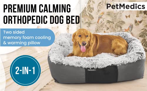 PetMedics Calming Orthopedic Washable Dog Bed with Warming & Cooling Memory Foam Pillow - Chew Proof & Waterproof Bed for Extra Large, Large, Medium, Small Dogs, Puppy, Cat, Kittens, and Pets