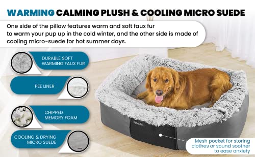 PetMedics Calming Orthopedic Washable Dog Bed with Warming & Cooling Memory Foam Pillow - Chew Proof & Waterproof Bed for Extra Large, Large, Medium, Small Dogs, Puppy, Cat, Kittens, and Pets