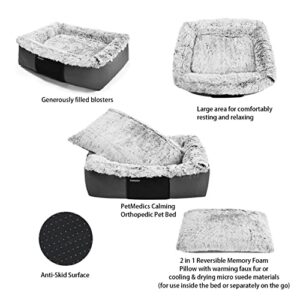 PetMedics Calming Orthopedic Washable Dog Bed with Warming & Cooling Memory Foam Pillow - Chew Proof & Waterproof Bed for Extra Large, Large, Medium, Small Dogs, Puppy, Cat, Kittens, and Pets