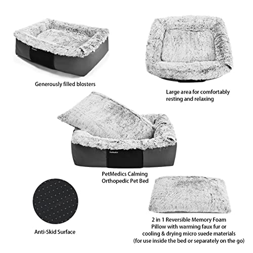 PetMedics Calming Orthopedic Washable Dog Bed with Warming & Cooling Memory Foam Pillow - Chew Proof & Waterproof Bed for Extra Large, Large, Medium, Small Dogs, Puppy, Cat, Kittens, and Pets