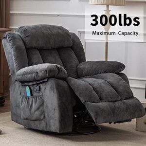 CANMOV Massage Swivel Rocker Recliner Chair with Heat and Vibration, 360 Degree Swivel Manual Recliners Antiskid Fabric Single Sofa Heavy Duty Reclining Chair for Living Room, Grey