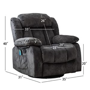 CANMOV Massage Swivel Rocker Recliner Chair with Heat and Vibration, 360 Degree Swivel Manual Recliners Antiskid Fabric Single Sofa Heavy Duty Reclining Chair for Living Room, Grey