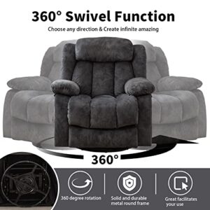 CANMOV Massage Swivel Rocker Recliner Chair with Heat and Vibration, 360 Degree Swivel Manual Recliners Antiskid Fabric Single Sofa Heavy Duty Reclining Chair for Living Room, Grey