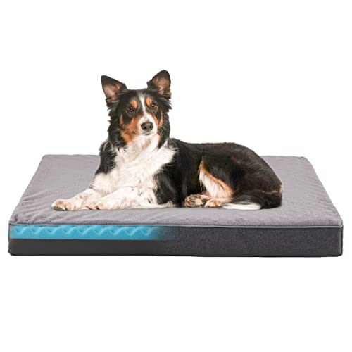 WATANIYA PET Memory Foam Large Dog Bed, Orthopedic Dog Crate Bed with Cooling Gel Foam, Waterproof Liner and Washable Cover, Joint Relief Pet Sleeping Bed for Medium Large Dogs