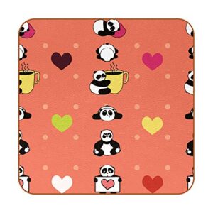 Funny Sleepy Panda Coffee and Hearts Pattern Coasters for Drinks, Set of 6, Coasters for Coffee Mugs Cups Beer Wine Bottle Cocktail Desk Prevent Furniture from Dirty and Scratched