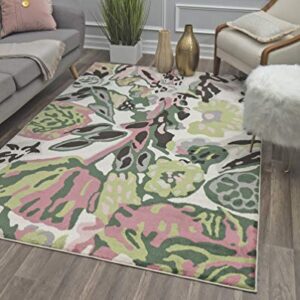 Rugs America White Green Floral Contemporary Rug May Flowers VA15B 5'0"X7'0" Area Rug