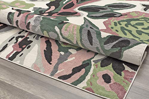 Rugs America White Green Floral Contemporary Rug May Flowers VA15B 5'0"X7'0" Area Rug