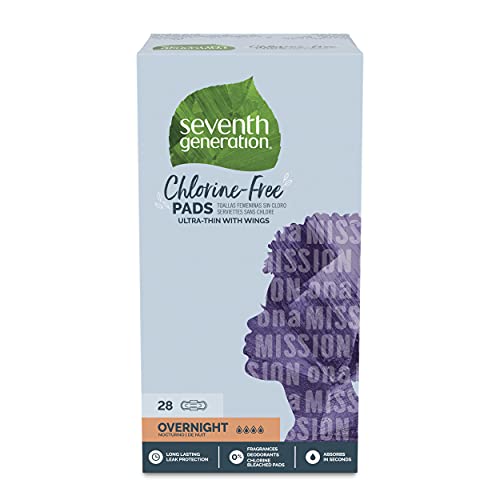 Seventh Generation Ultra Thin Pads, Overnight with Wings, Chlorine Free, 28 Count (Packaging May Vary)