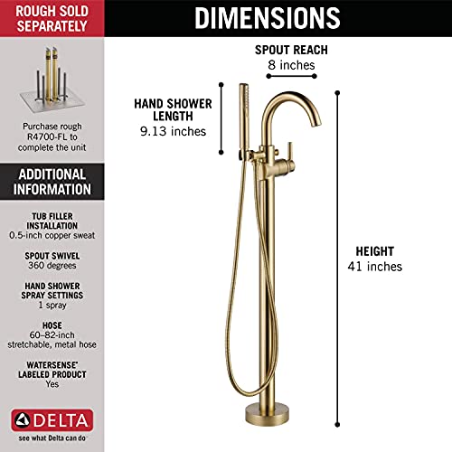 Delta Faucet Trinsic Floor-Mount Freestanding Tub Filler with Hand Held Shower, Champagne Bronze T4759-CZFL (Valve Not Included)