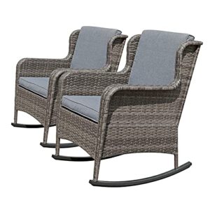 soleil jardin outdoor resin wicker rocking chair with cushions, patio yard furniture club rocker chair, gray wicker & gray cushions,set of 2