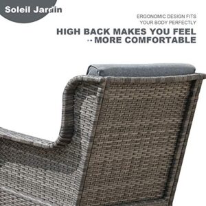 Soleil Jardin Outdoor Resin Wicker Rocking Chair with Cushions, Patio Yard Furniture Club Rocker Chair, Gray Wicker & Gray Cushions,Set of 2