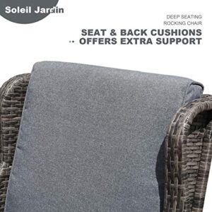 Soleil Jardin Outdoor Resin Wicker Rocking Chair with Cushions, Patio Yard Furniture Club Rocker Chair, Gray Wicker & Gray Cushions,Set of 2