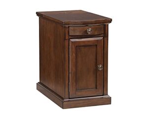 signature design by ashley laflorn traditional chair side end table with 2 usb ports & outlets, medium brown