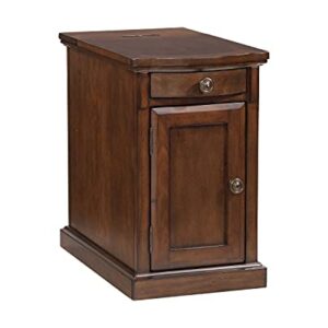 Signature Design by Ashley Laflorn Traditional Chair Side End Table with 2 USB Ports & Outlets, Medium Brown