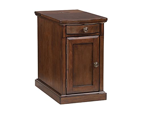 Signature Design by Ashley Laflorn Traditional Chair Side End Table with 2 USB Ports & Outlets, Medium Brown