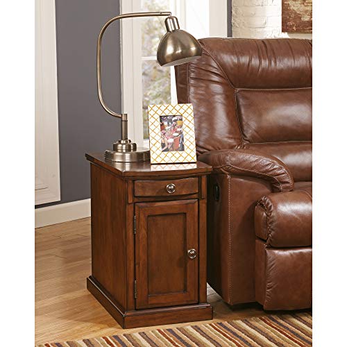 Signature Design by Ashley Laflorn Traditional Chair Side End Table with 2 USB Ports & Outlets, Medium Brown