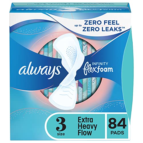 Always Infinity Feminine Pads For Women, Size 3 Extra Heavy Flow Absorbency, Multipack, With Flexfoam, With Wings, Unscented, 28 Count x 3 Packs (84 Count total)