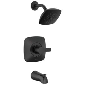 delta faucet modern 14 series matte black shower faucet, tub and shower trim kit with single-spray touch-clean black shower head, matte black t144339-bl-pp (valve not included)