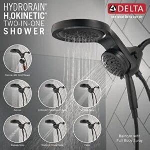 Delta Faucet HydroRain 2-in-1 Matte Black Rain Shower Head with 5-Spray In2ition Dual Shower Head with Handheld Spray, H2Okinetic Matte Black Shower Head with Hose, Matte Black 58680-BL25