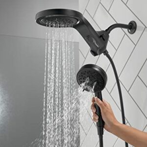 Delta Faucet HydroRain 2-in-1 Matte Black Rain Shower Head with 5-Spray In2ition Dual Shower Head with Handheld Spray, H2Okinetic Matte Black Shower Head with Hose, Matte Black 58680-BL25