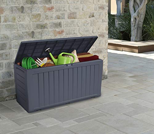 Keter Marvel Plus 71 Gallon Resin Outdoor Box for Patio Furniture Cushion Storage, Grey