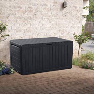 Keter Marvel Plus 71 Gallon Resin Outdoor Box for Patio Furniture Cushion Storage, Grey