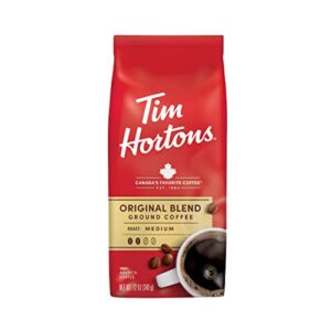 tim hortons original blend, medium roast ground coffee, perfectly balanced, always smooth, made with 100% arabica beans, 12 ounce bag