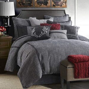 hiend accents hamilton 4 piece comforter set, gray tweed bed set, super king size, rustic cabin lodge luxury bedding set, 1 comforter, 1 bed skirt, 2 pillow shams