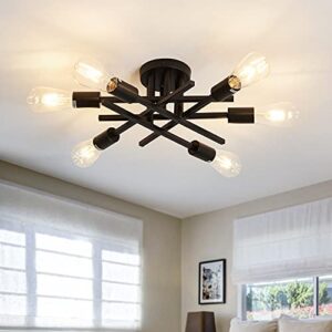 asgyisa semi flush mount modern ceiling light fixture， 6 lights black vintage matte sputnik chandelier ceiling lamp with e26 bulb base for farmhouse dining room living room bedroom study kitchen