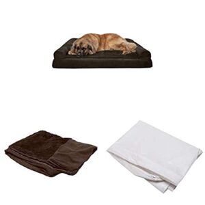 furhaven pet bundle – jumbo plus espresso orthopedic ultra plush faux fur & suede sofa, extra dog bed cover, & water-resistant mattress liner for dogs & cats