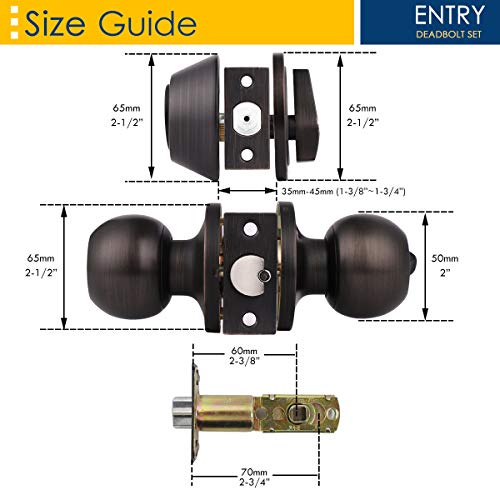 4 Pack Keyed Entry Door Knob and Single Cylinder Deadbolt Set, Keyed Alike Exterior Knob with Lock and Deadbolt for Office and Front Door, Classic Locking Door Knob, Oil Rubbed Bronze