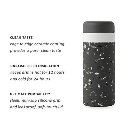 W&P Porter Insulated Bottle 16 oz | Clean Taste Ceramic Coating for Water, Coffee, & Tea | Wide Mouth Vacuum Insulated | Dishwasher Safe, Charcoal Terrazzo