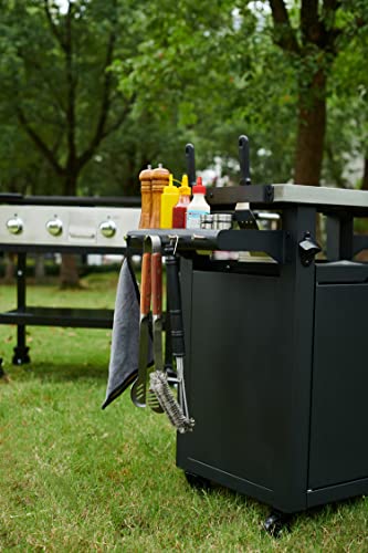 NUUK Deluxe Outdoor Rolling Prep Station, 20" x 30" Stainless Steel Kitchen Storage Island with Enclosed Cabinet and Storage Drawer