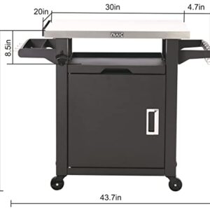 NUUK Deluxe Outdoor Rolling Prep Station, 20" x 30" Stainless Steel Kitchen Storage Island with Enclosed Cabinet and Storage Drawer