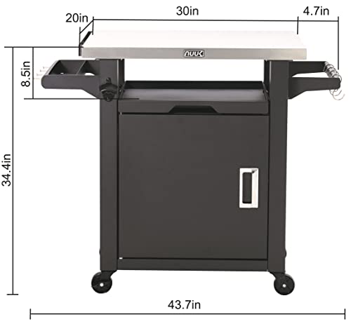 NUUK Deluxe Outdoor Rolling Prep Station, 20" x 30" Stainless Steel Kitchen Storage Island with Enclosed Cabinet and Storage Drawer