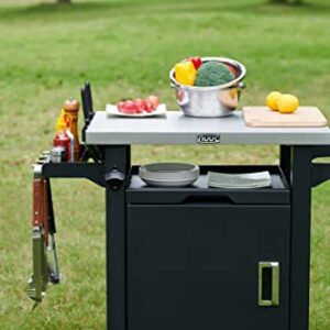 NUUK Deluxe Outdoor Rolling Prep Station, 20" x 30" Stainless Steel Kitchen Storage Island with Enclosed Cabinet and Storage Drawer